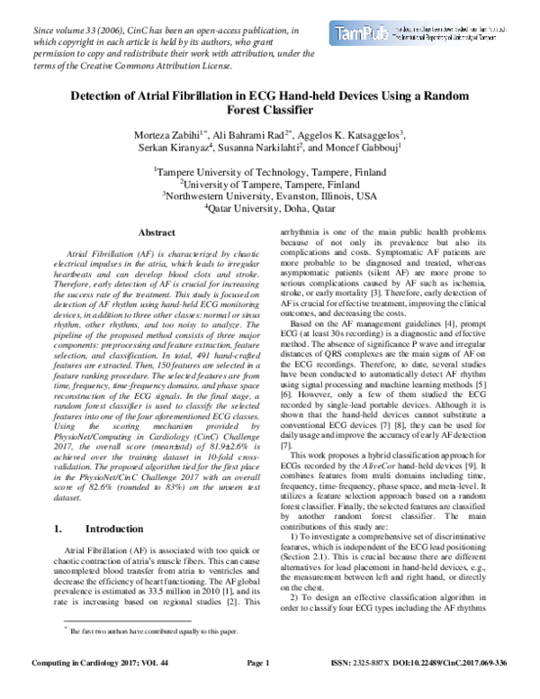 (PDF) Detection of Atrial Fibrillation in ECG Hand-held Devices Using a Random Forest Classifier ...