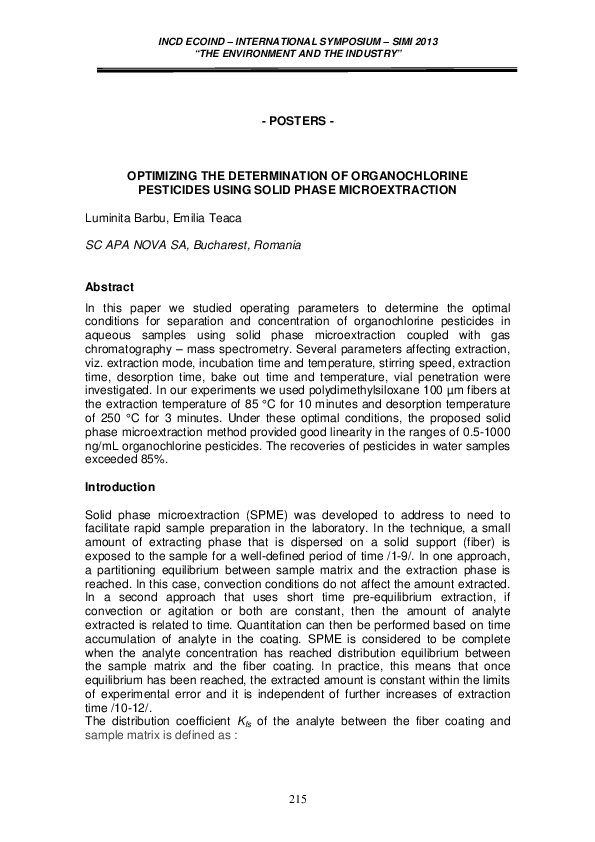 Pdf Optimizing The Determination Of Organochlorine Pesticides Using Solid Phase