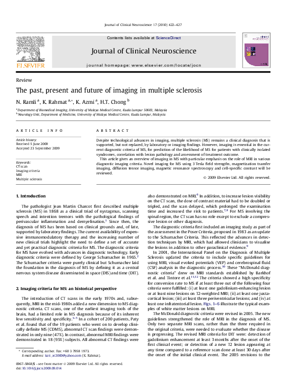 Pdf Imaging Advances In Multiple Sclerosis Diagnosis
