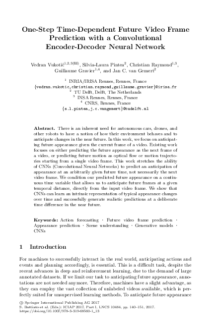 (PDF) One-Step Time-Dependent Future Video Frame Prediction with a ...