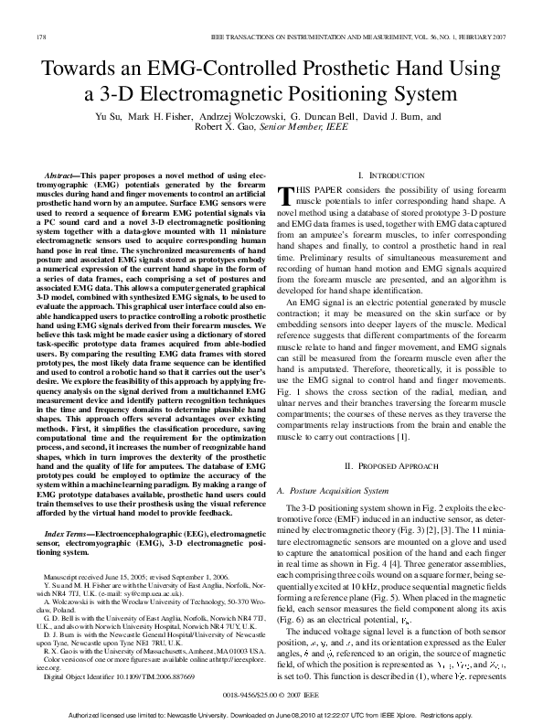 (PDF) Towards an EMG-Controlled Prosthetic Hand Using a 3-D ...
