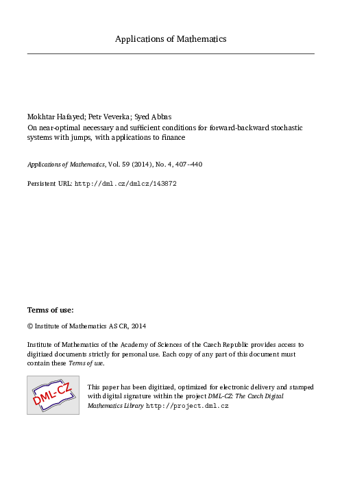 Pdf Near Optimal Conditions For Stochastic Systems