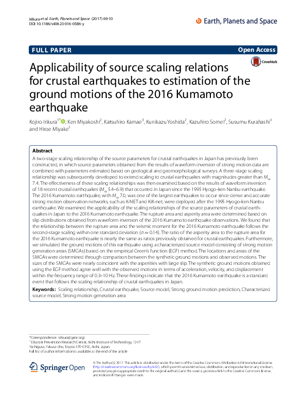 (PDF) Applicability of source scaling relations for crustal earthquakes to estimation of the ...