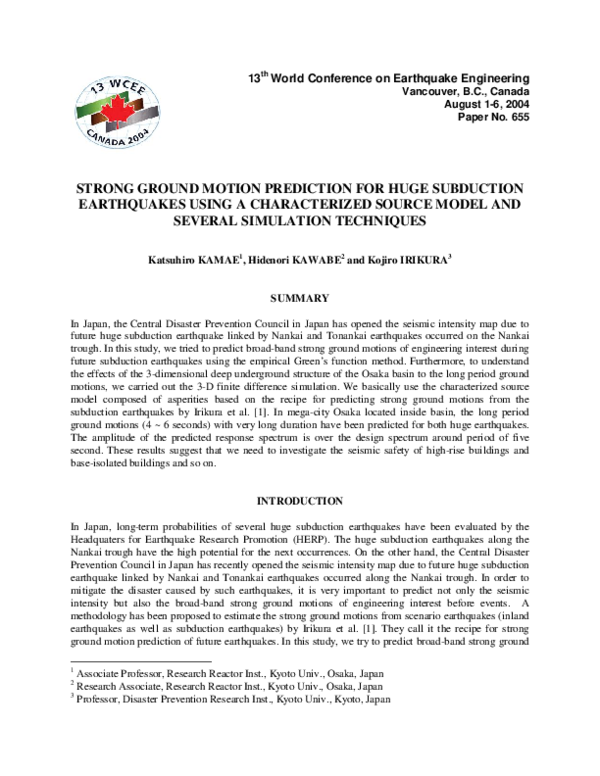(PDF) Strong ground motion prediction for huge subduction earthquakes using a characterized ...