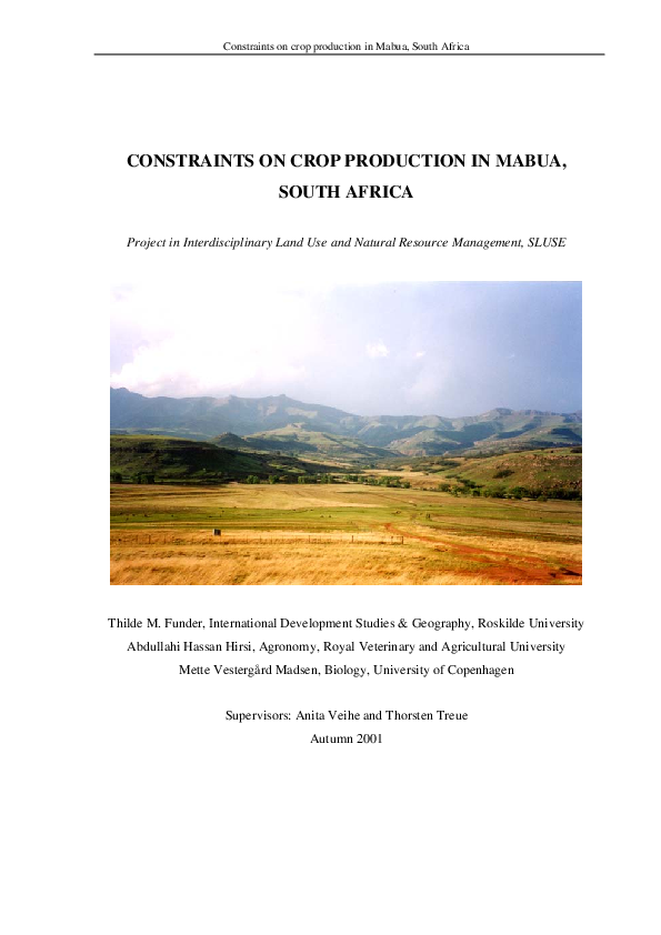 (PDF) CONSTRAINTS ON CROP PRODUCTION IN MABUA, SOUTH AFRICA Project in ...