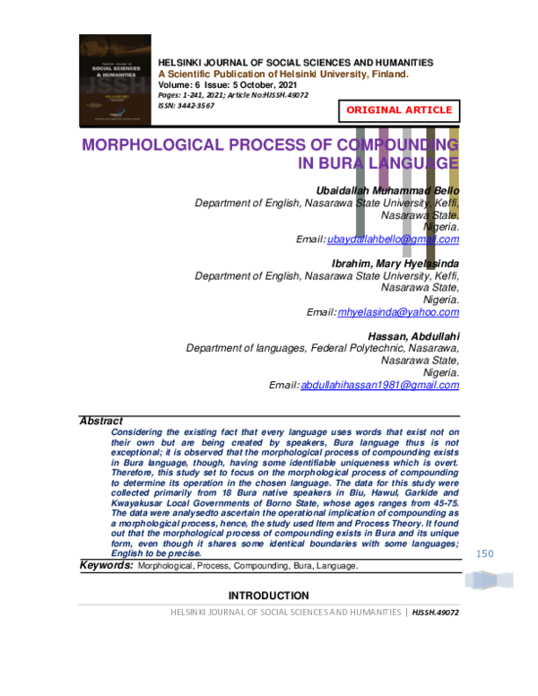 (PDF) Morphological Process of Compounding in Bura Language