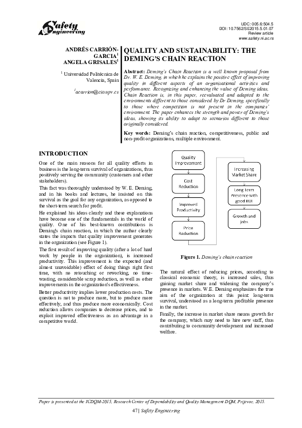 (PDF) Quality and Sustainability: The Deming’s Chain Reaction