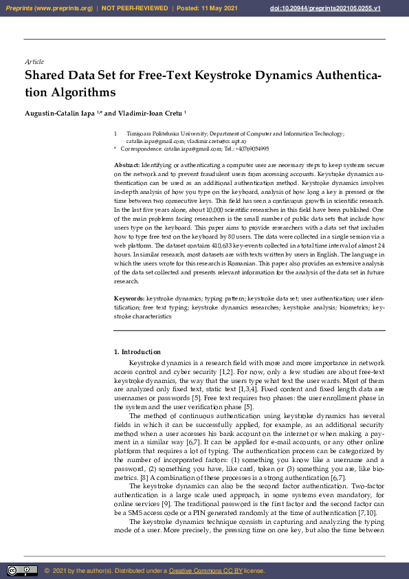 (PDF) Shared Data Set for Free-Text Keystroke Dynamics Authentication Algorithms