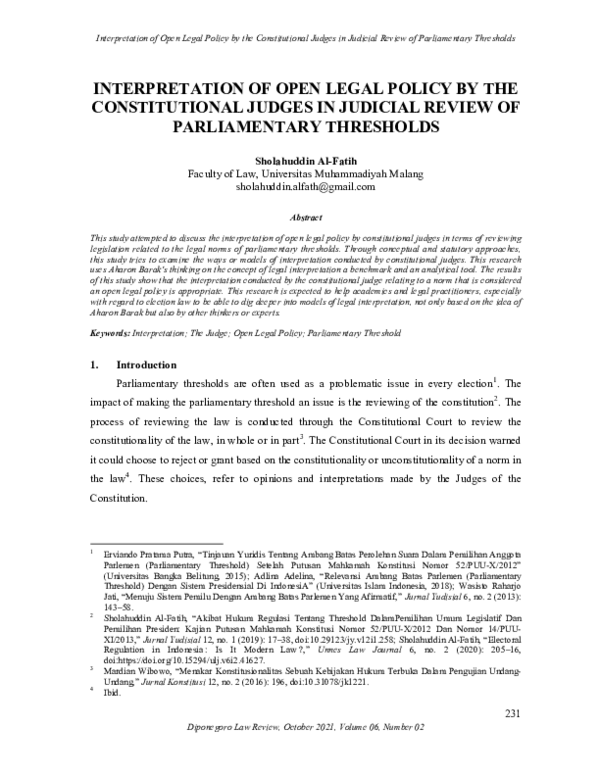 (PDF) Interpretation of Open Legal Policy by the Constitutional Judges ...