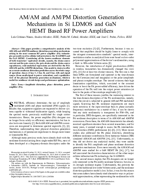 (PDF) AM/AM and AM/PM Distortion Generation Mechanisms in Si LDMOS and GaN HEMT Based RF Power ...