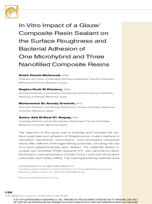 (PDF) In Vitro Impact of a Glaze/ Composite Resin Sealant on the ...