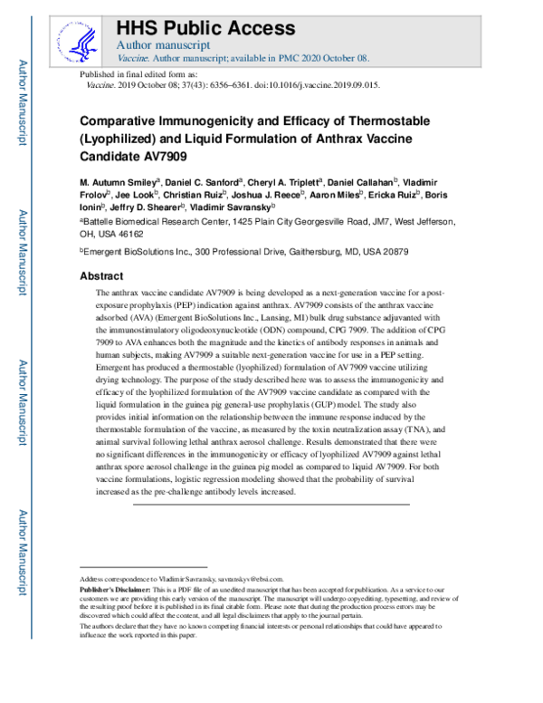 (PDF) Comparative immunogenicity and efficacy of thermostable ...