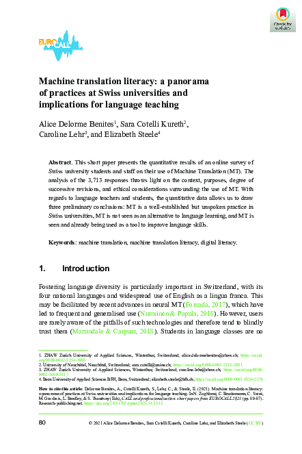 (PDF) Machine translation literacy: a panorama of practices at Swiss ...