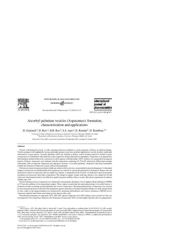 (PDF) Ascorbyl palmitate vesicles (Aspasomes): formation ...