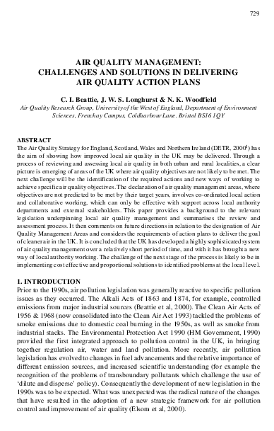 (PDF) Air Quality Management: Challenges and Solutions in Delivering ...