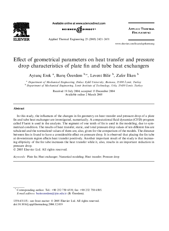 (PDF) Effect of geometrical parameters on heat transfer and pressure ...