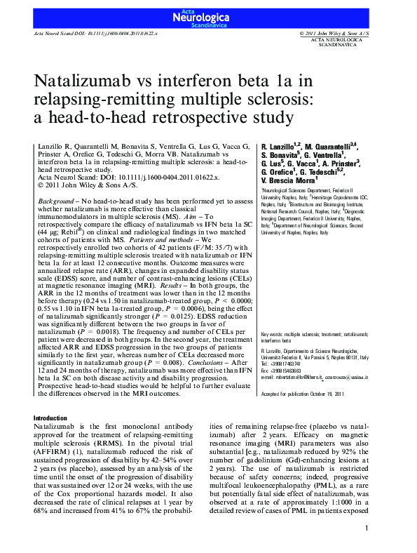 (PDF) Natalizumab vs interferon beta 1a in relapsing-remitting multiple ...