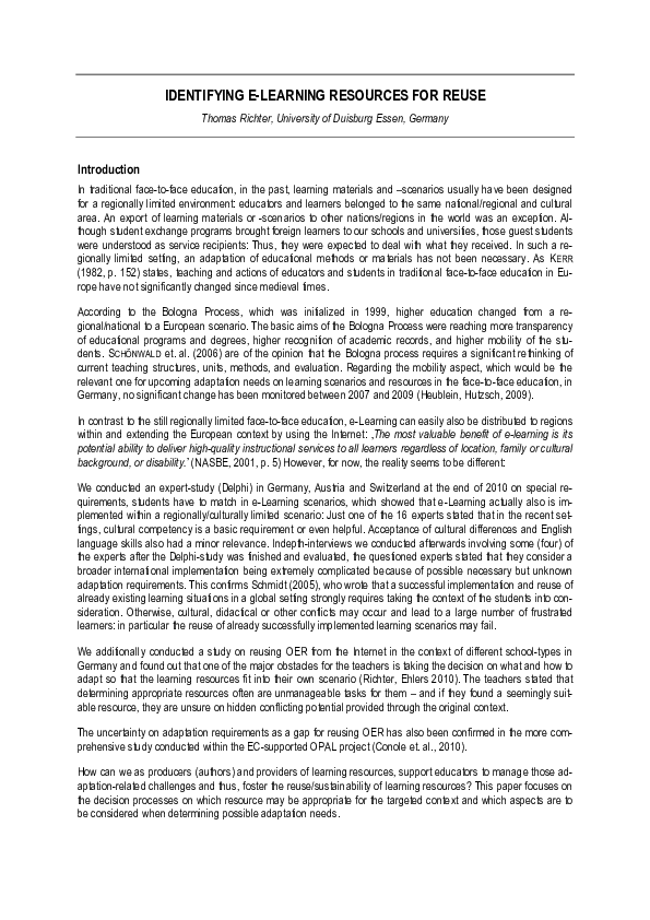 (PDF) Identifying E-Learning Resources for Reuse.