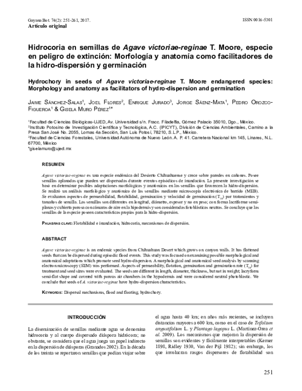 (PDF) Hidrocoria en semillas de Agave victoriae-reginae T. Moore ...
