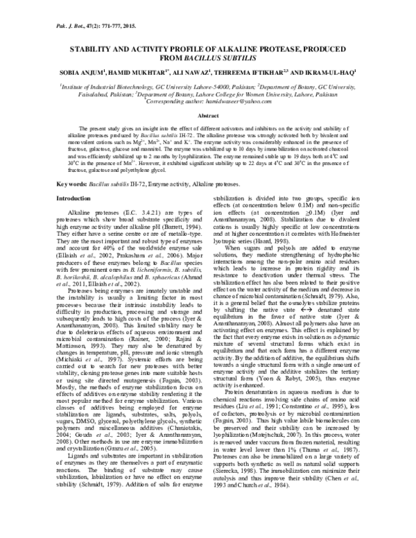(PDF) Stability and Activity Profile of Alkaline Protease, Produced ...