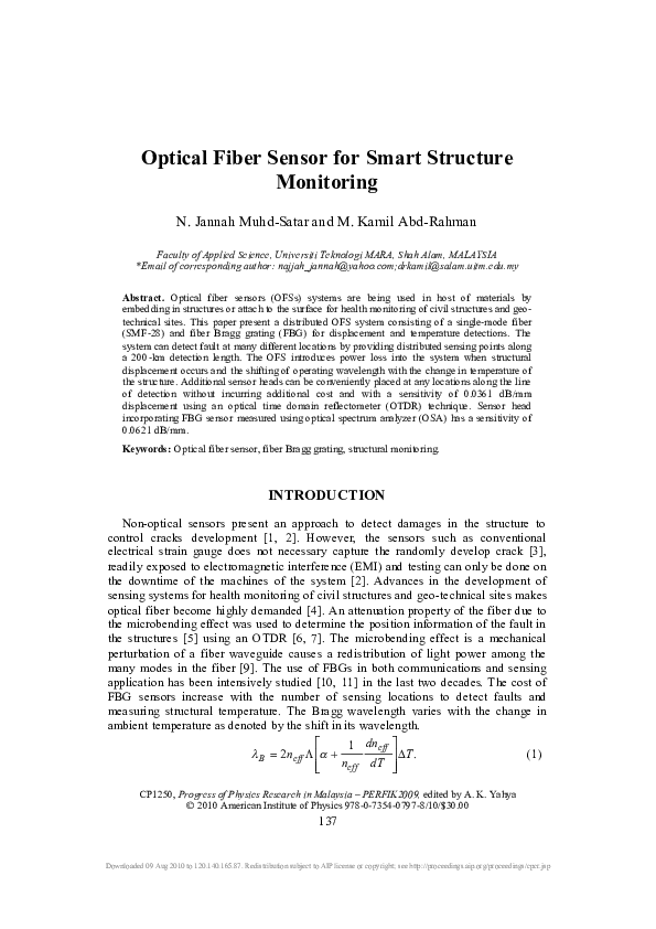 (PDF) Optical Fiber Sensor for Smart Structure Monitoring