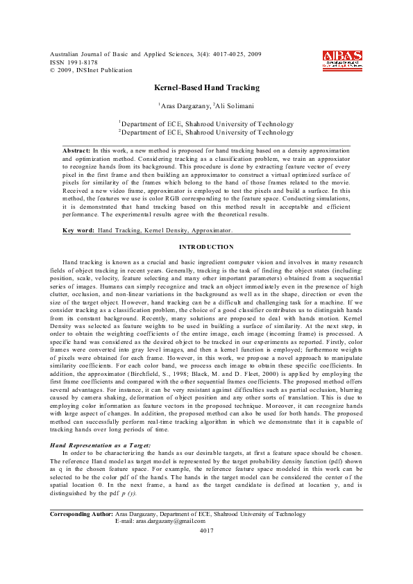(PDF) Kernel-Based Hand Tracking