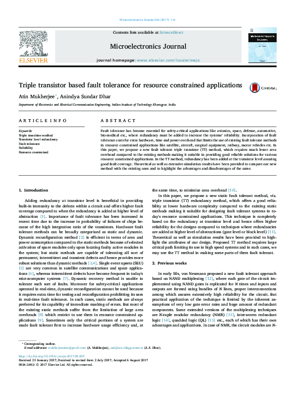 (PDF) Triple transistor based fault tolerance for resource constrained applications