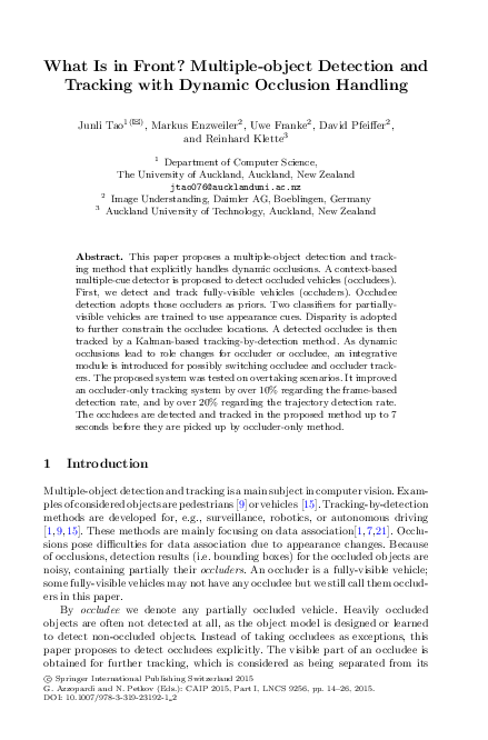 Pdf What Is In Front Multiple Object Detection And Tracking With Dynamic Occlusion Handling