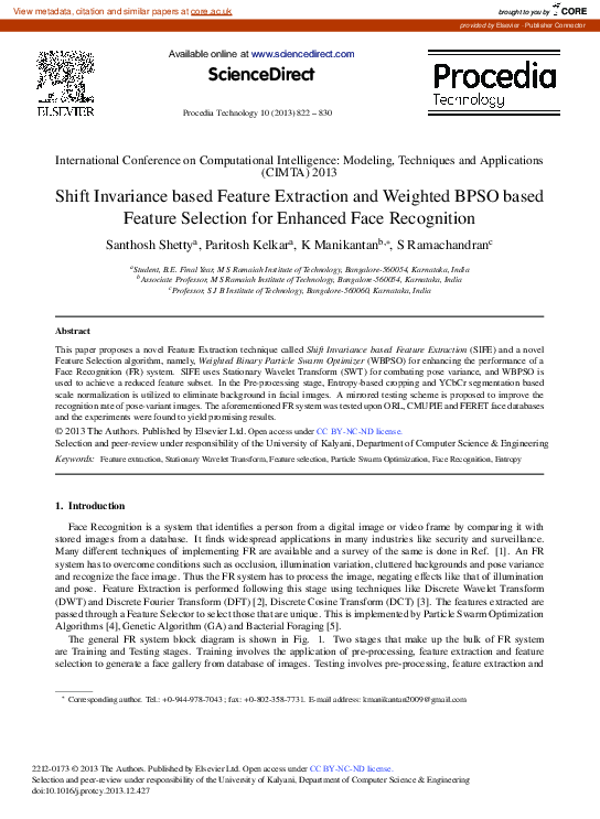 (PDF) Shift Invariance Feature Extraction and WBPSO for Face Recognition