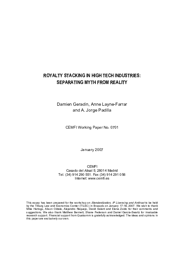 (PDF) Royalty Stacking In High Tech Industries: Separating Myth From ...