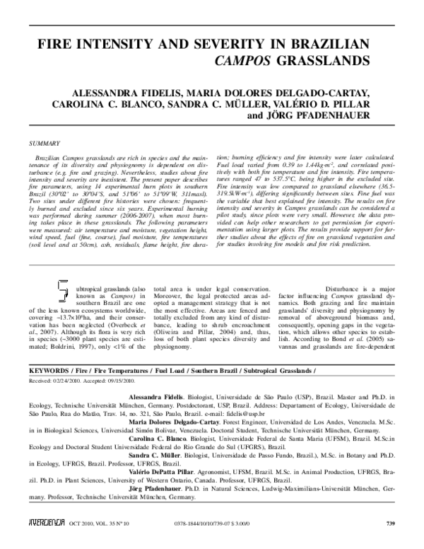 (PDF) Fire intensity and severity in Brazilian Campos grasslands