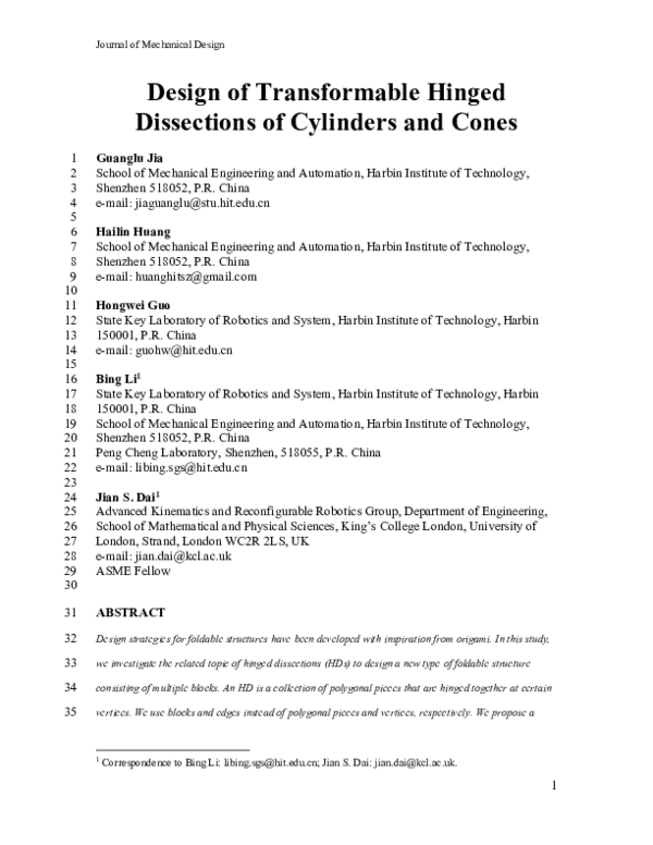 (PDF) Design of Transformable Hinged Ori-Block Dissected from Cylinders ...