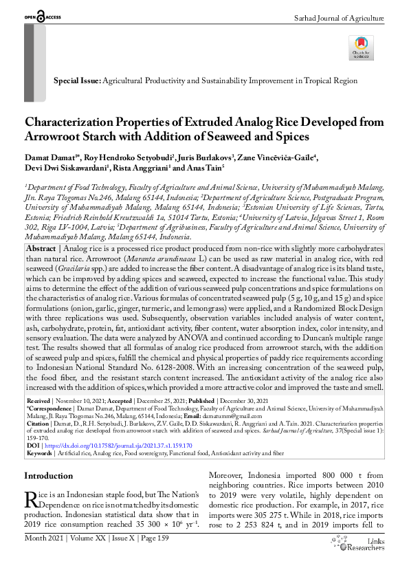 (PDF) Characterization Properties of Extruded Analog Rice Developed ...