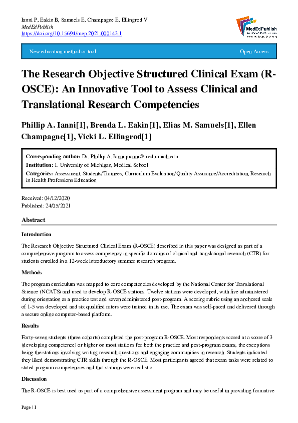 (PDF) The Research Objective Structured Clinical Exam (R-OSCE): An ...
