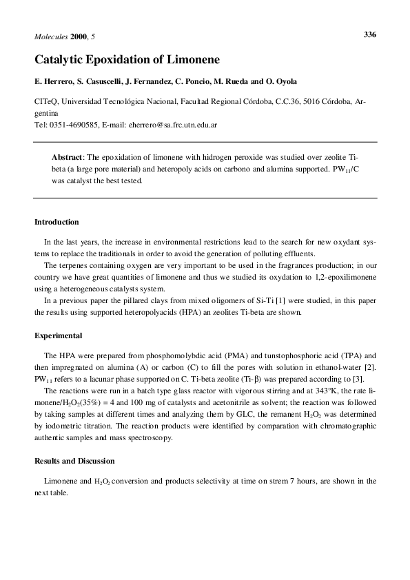 (PDF) Catalytic Epoxidation of Limonene