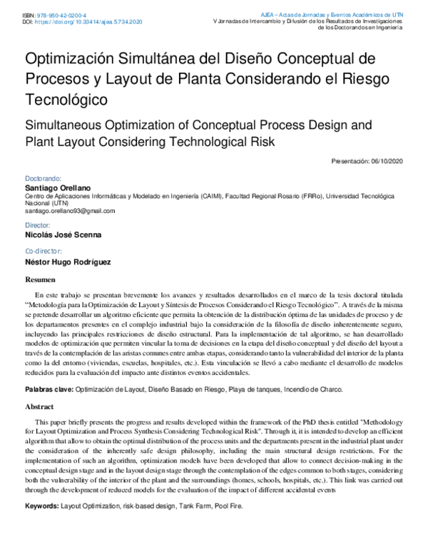 (PDF) Optimización Simultánea del Diseño Conceptual de Procesos y ...