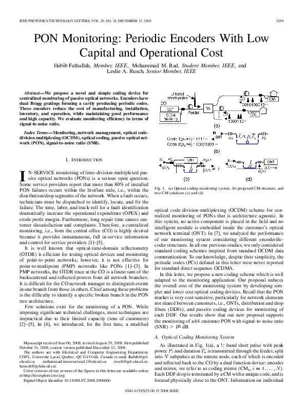 (PDF) PON Monitoring: Periodic Encoders With Low Capital and Operational Cost