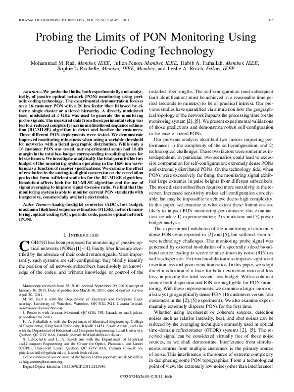 (PDF) Probing the Limits of PON Monitoring Using Periodic Coding Technology