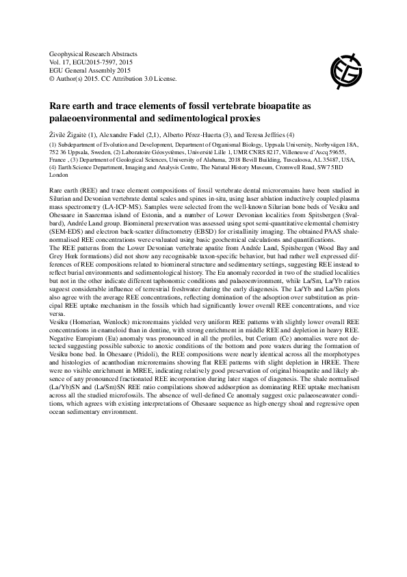 (PDF) Rare earth and trace elements of fossil vertebrate bioapatite as ...