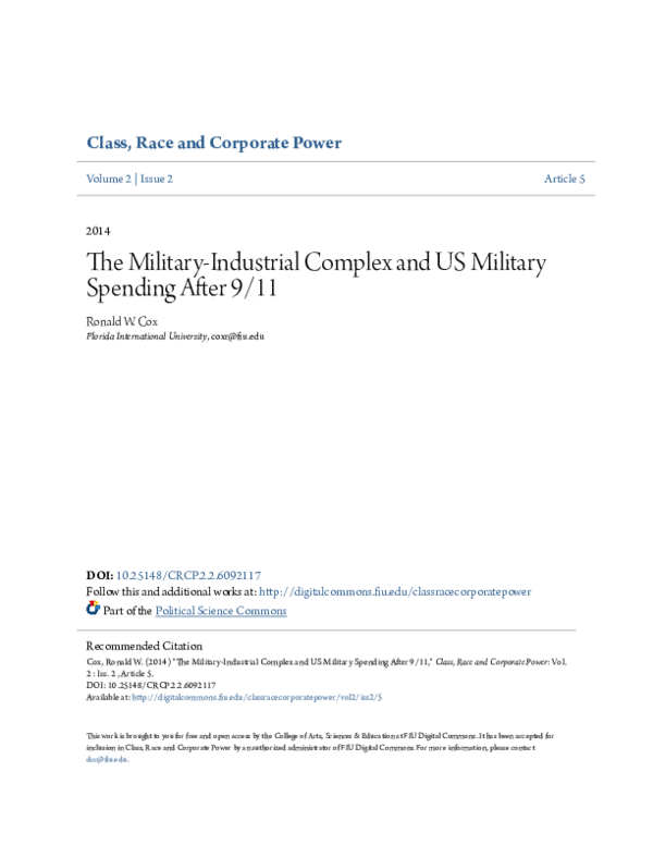 (PDF) The Military-Industrial Complex and US Military Spending After 9/11