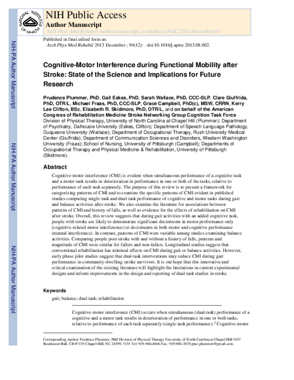 (PDF) Cognitive-Motor Interference During Functional Mobility After Stroke: State of the Science ...