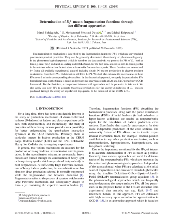(PDF) Determination of Ds+ meson fragmentation functions through two different approaches