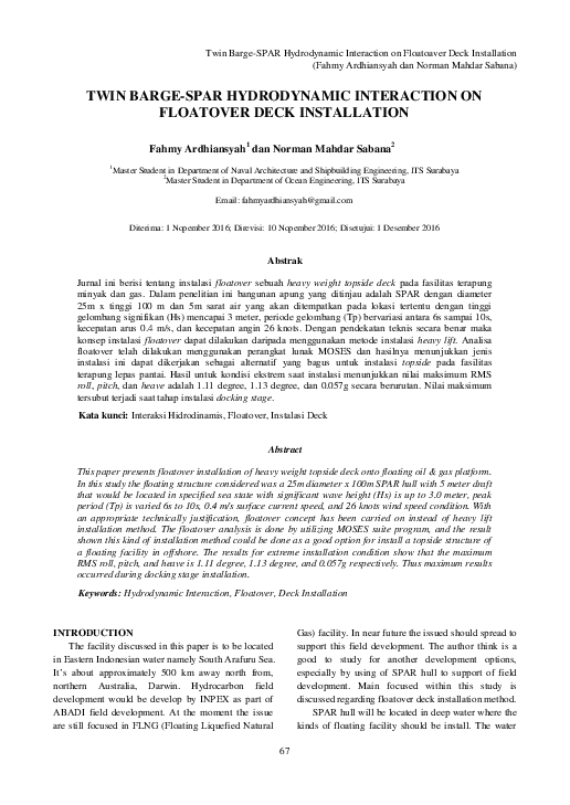 (PDF) Twin Barge-Spar Hydrodynamic Interaction on Floatover Deck ...