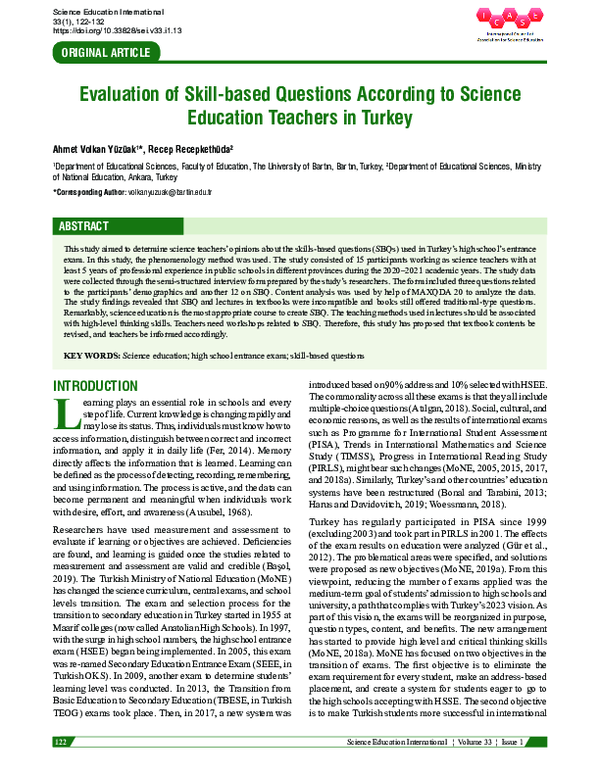 (PDF) Evaluation of Skill-based Questions According to Science ...
