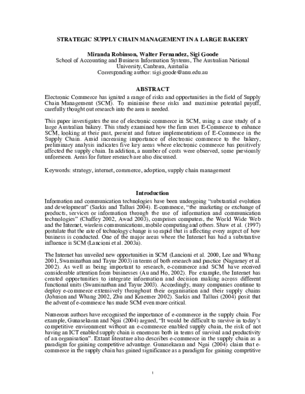(PDF) Strategic Supply Chain Management in a Large Bakery