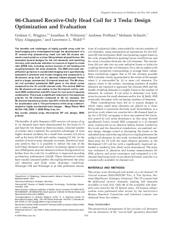 (PDF) 96-Channel receive-only head coil for 3 Tesla: Design ...