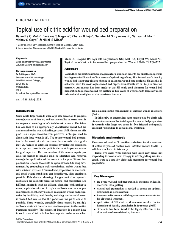(PDF) Topical use of citric acid for wound bed preparation