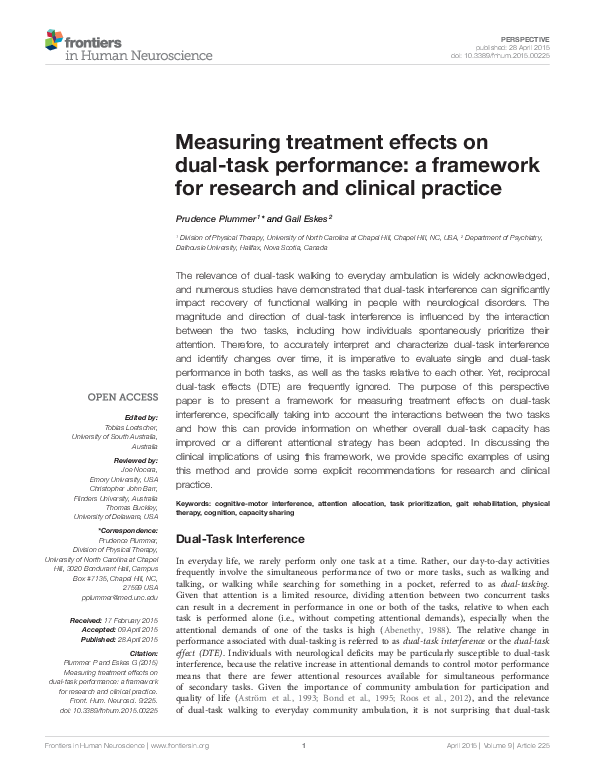 (PDF) Measuring treatment effects on dual-task performance: a framework ...