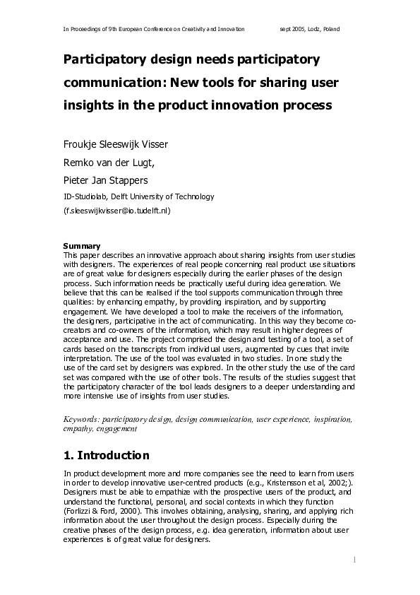 (PDF) Participatory design needs participatory communication: New tools ...