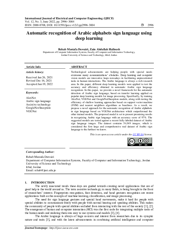 (PDF) Automatic recognition of Arabic alphabets sign language using ...
